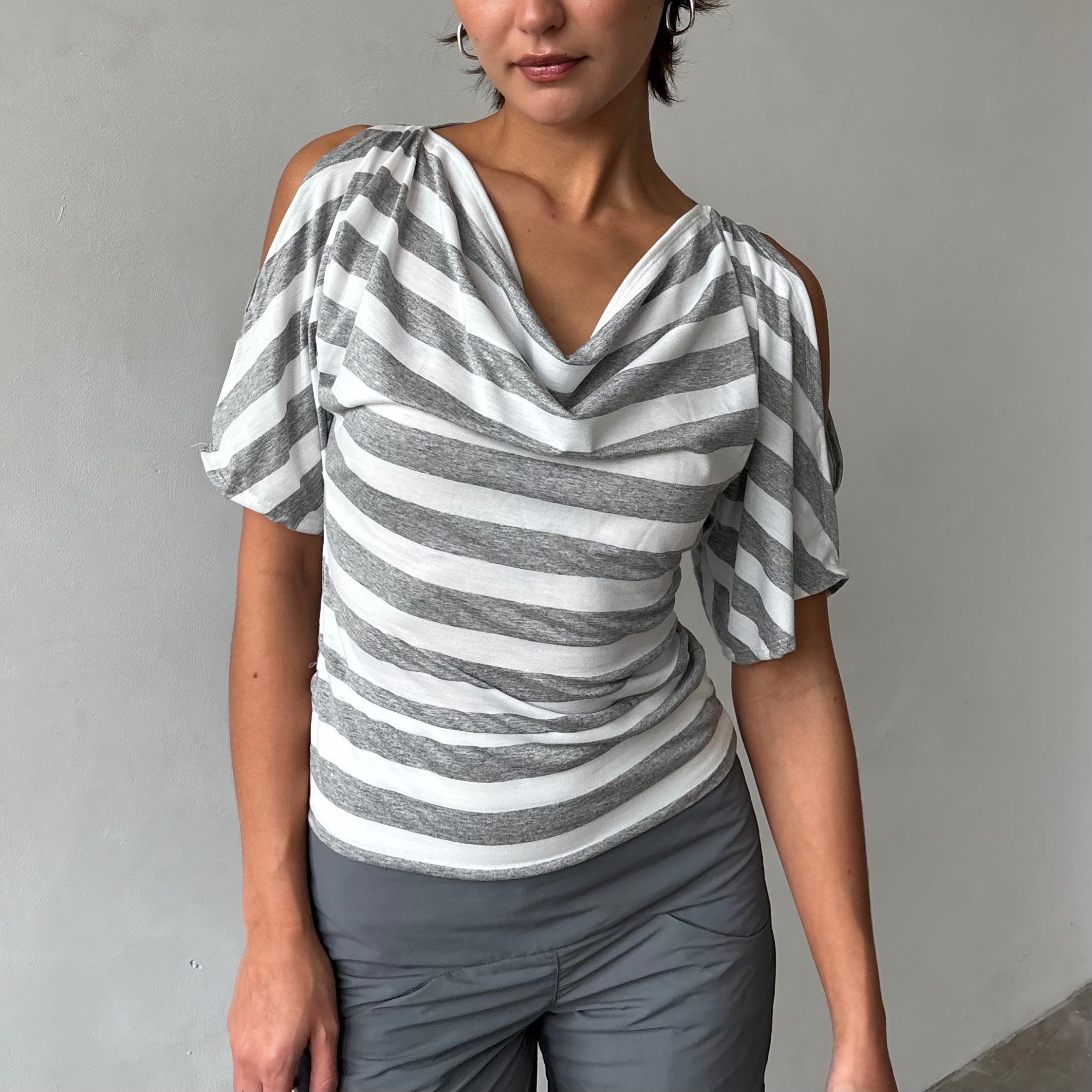 Split sleeve top with cowl neck in stripe | Offkut Studio – OFFKUT Studio